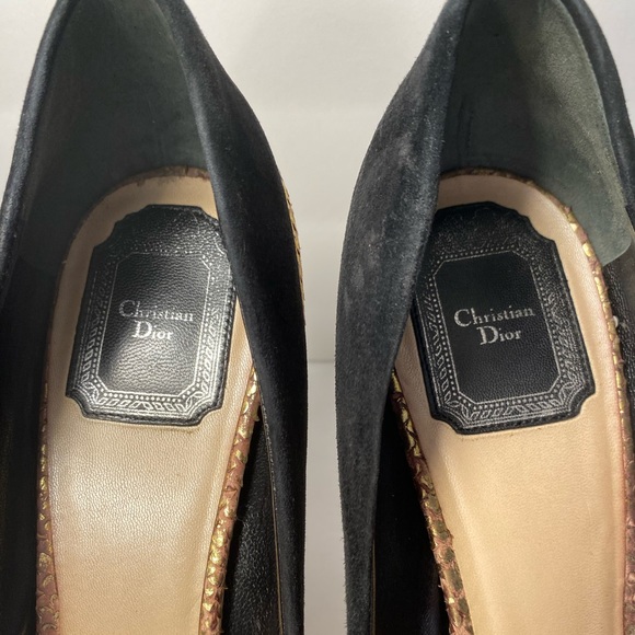 Dior | Shoes | Christian Dior Snake Embossed Pumps Heels Black Gold 4 ...